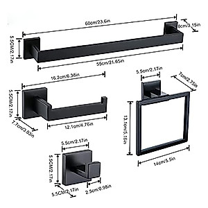 Ntipox 5 Piece Stainless Steel Matte Black Bathroom Hardware Accessories Set Include 23.6 Inch Towel Bar Set Matte Black, Towel Rack Set Bathroom Accessories Set Black