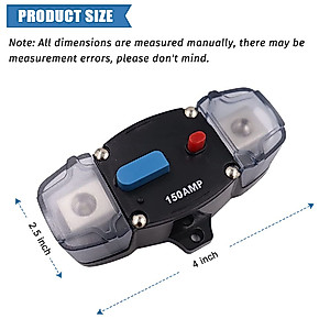 KEDAKEJI 12-48 Volt DC 150A Circuit Breaker Manual Reset, 0-8 Gauge Trolling Motor Auto Car Stereo Audio Inline Fuse Block Holders Inverter for Automotive Rv Marine Boat(150Amp)