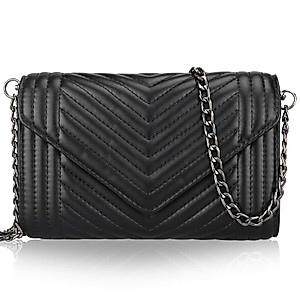Small Leather Crossbody Bag for Women Clutch Purse Womens Handbag Black Crossbody Purse Designer Shoulder Bag wiht Chain Strap Quilted Cross Body Bags Phone Purses