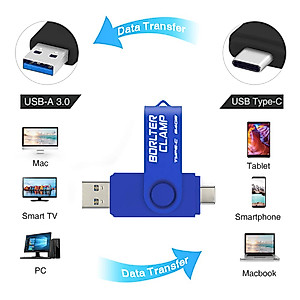 64GB USB Type-C Flash Drive, BorlterClamp USB C 3.0 Jump Drive Memory Stick Dual Port for Android Smartphones Samsung Galaxy S10/S9/S8/Note 9, LG, Huawei, Tablets & Computer (Blue)