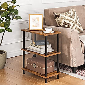 HOOBRO Side Tables Set of 2, 3-Layer Stackable End Table, Stable Bedside Table for Small Space in Bedroom, Living Room, Hallway, Easy Assembly, Industrial Style, Rustic Brown BF48BZP201