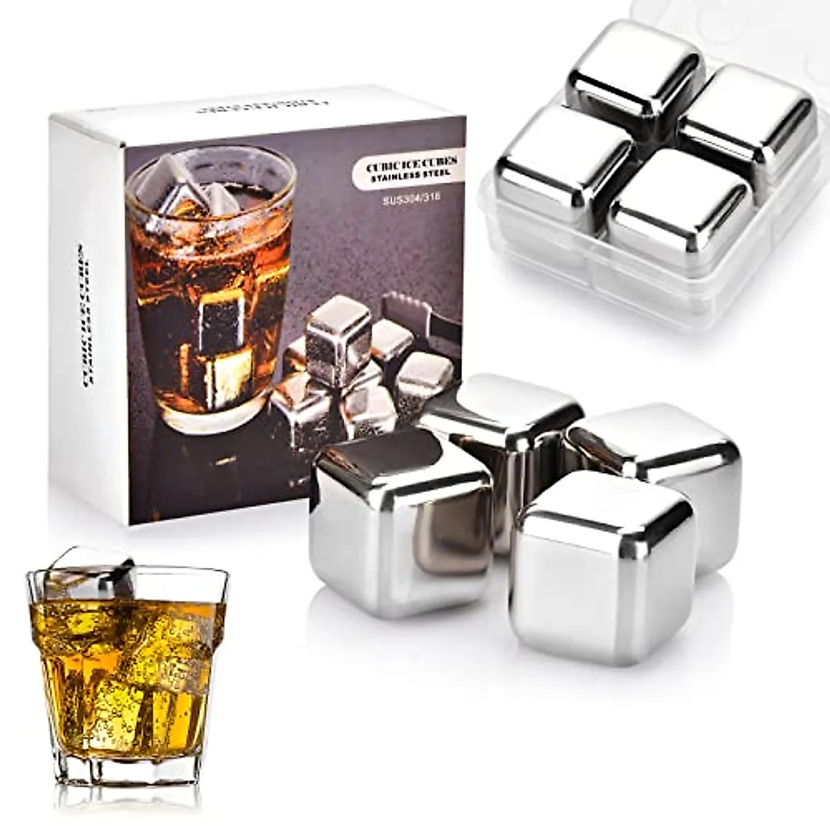 6 pcs Stainless Steel Ice Cube, Reusable Ice Wine Stone and Cooling Whiskey Stones Gift Set, Stainless Steel Ice Suitable for Freezer Storage Tray, Metal Wine Drinks Cooler,Bars,Drinks Refrigerntion.