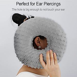 Heal n Hope Ear Piercing Pillow for Side Sleepers with Ear Hole for Ear Pain CNH, Piercing, Pain Relief Side Sleeping Pillow, Pressure Sore, Donut Pillow Ear Guard Minky Dot Light Gray