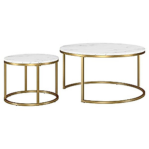 Henn&Hart Watson Coffee Table, 35" and 22" Wide, Gold/White