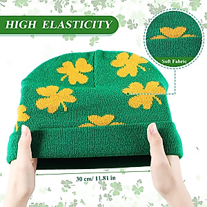Vicenpal 3 Pcs St Patrick's Day Beanie Shamrock Winter Hat St Patricks Day Accessories Green Lucky Irish Shamrock Hat for Woman And Man