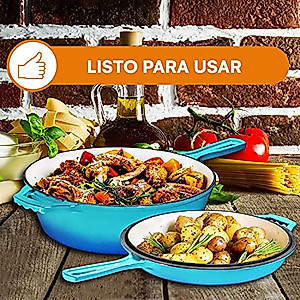 Bruntmor Caribbean 3QT Cast Iron Dutch Oven & Skillet Combo, Enamel Coated Cookware, Perfect for Braising, Casseroles and Slow Cooking