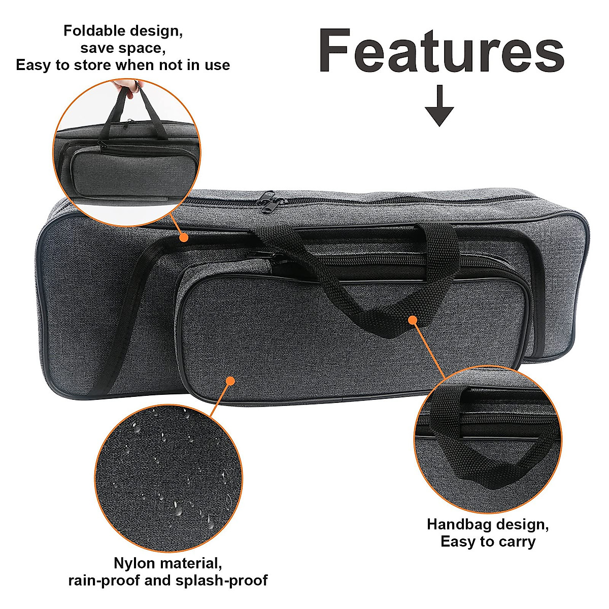 Hikary 43CM/17Inch Fishing Rod Bag Fishing Rod Case,Fishing Rod Reel Bag Organizer Fishing Travel Bag Portable Folding Fishing Pole Tackle Case Storage Bag (gray)