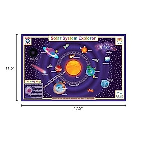 Tot Talk Solar System Educational Placemat for Kids – Made in USA – Durable, Double-Sided, Space Learning Placemat with Planet Facts & Quizzes – Waterproof, Wipeable, 17.5” x 11.5”