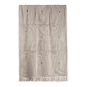 DII Square Woven Throw with Decorative Fringe 100% Cotton, Stylish and Functional, 50x60, Stone