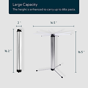 KITCHENDAO Collapsible Pasta Drying Rack, Foldable for Easy Storage, Rotary Arms, Detachable for Easy Cleaning, Stainless Steel Homemade Hanging for up to 6 lbs, Pasta Noodle Spaghetti Stand Hanger