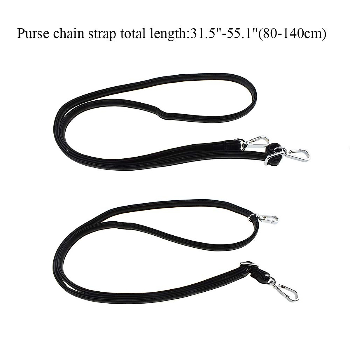 HAHIYO Adjustable Smooth Black Leather Purse Chain Strap Length 31.5-55.1 Inch Silver Hardware for Shoulder Cross Body Sling Purse Replacement Comfortable 0.47 Inch Wide 4.7mm Extra Thick 1 Pack