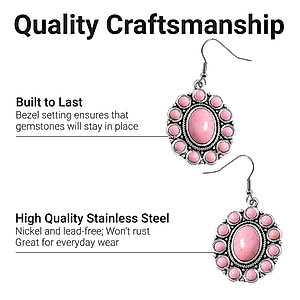 Howlite Jewelry Set - Pink Western Jewelry for Women - Turquoise Inspired Necklace, Earrings & Cuff Bracelet Set - Southwestern Chunky Statement Necklace in Stainless Steel - 26" Necklace Length