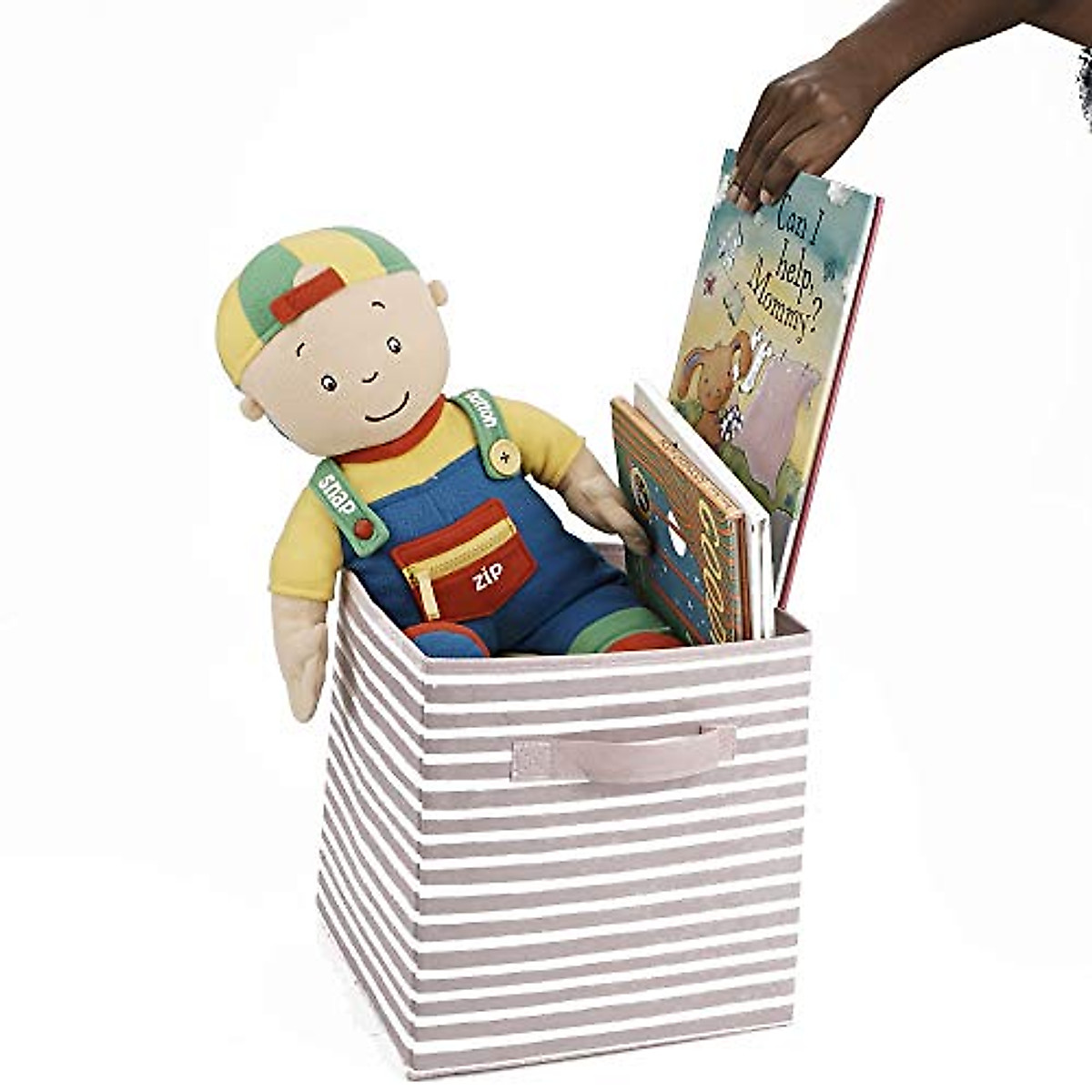 Mind Reader STRIPEBIN-PNK Stripes Design, Foldable Basket with Handles, Decorative Storage, Cube Organizer Bin, Bathroom, Bedroom, Children's Toys, Pink, One Size, 1 Pack