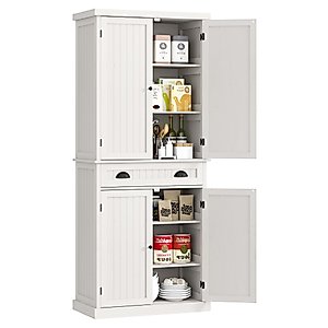 Function Home 72" Kitchen Pantry Cabinet, Tall Storage Cabinet, Freestanding Cupboard with Drawer and Adjustable Shelves, Pantry Cabinets for Kitchen Bathroom Living Room, White