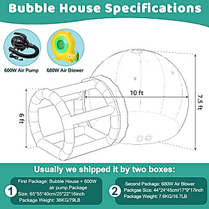 ZLPOWER Inflatable Bubble House Tent Clear Kids Party Balloon Outdoor Transparent Tarpaulin PVC with Blower Clear Dome Garden for Wedding Party Rent Outdoor Backyard Festival (3m/10ft)