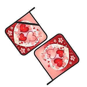 Mother's Day with Red Hearts Pot Holders Sets 2-Piece Set Washable Decorative Kitchen Gift for Cooking Baking BBQ