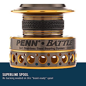 PENN Battle Spinning Reel Kit, Size 4000, Includes Reel Cover and Spare Anodized Aluminum Spool, Right/Left Handle Position, HT-100 Front Drag System