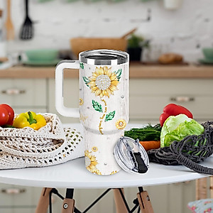 HYMONA Daughter Gifts from Mom Dad, 40oz Daughter Cup Tumbler with Handle, You Are My Sunshine Daughter Insulated Stainless Steel Travel Mug, Birthday Christmas Gifts for Daughter Coffee Travel Mug