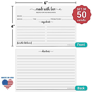 321Done Newlyweds Recipe Cards (Set of 50) 4x6 White - Cute, Modern Made with Love Heart Calligraphy Design - Double-Sided - For Weddings, Bridal Shower, Bridal Recipe Book - Made in the USA