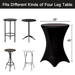 Fixwal 4 Pack Spandex Cocktail Table Covers, 32x43 Inch Black Fitted Stretch Highboy Round Cover Table Cloth for Party, Bar, Pub, Wedding, Banquet