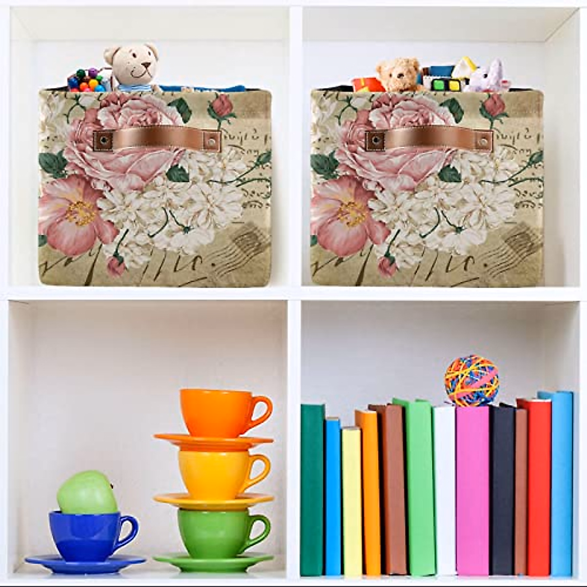 ALAZA Shabby Chic Pink Rose Floral Foldable Storage Box Storage Basket Organizer Bins with Handles for Shelf Closet Living Room Bedroom Home Office 1 Pack