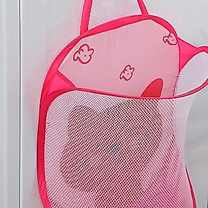 Mesh Collapsible Small Wall Laundry Baskets,plplaaoo Hanging Laundry Hamper,Pop Up Laundry Hamper with Hook,Used for Bedroom,Bathroom,Guys and Girls Dorms(Pink)