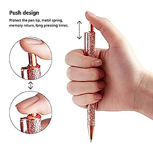 6 PCS Ballpoint Pens, Glitter Rose Gold Click Ball Pens, Metal Retractable Pen, Black Ink Medium Point 1mm, Gifts and Office Supplies