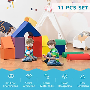 Soozier Foam Climbing Blocks for Toddlers, 11-Piece Baby Soft Foam Play Set, Climb and Crawl Activity Playset Building Blocks for Aged 1-3 Years Old Boys & Girls, Assorted