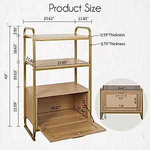 Oakrain Storage Cabinet, Kitchen Storage Cabinet with Door and Shelves, Farmhouse Rattan Cabinet Freestanding Storage Shelves for Kitchen, Bathroom, Home, Living Room