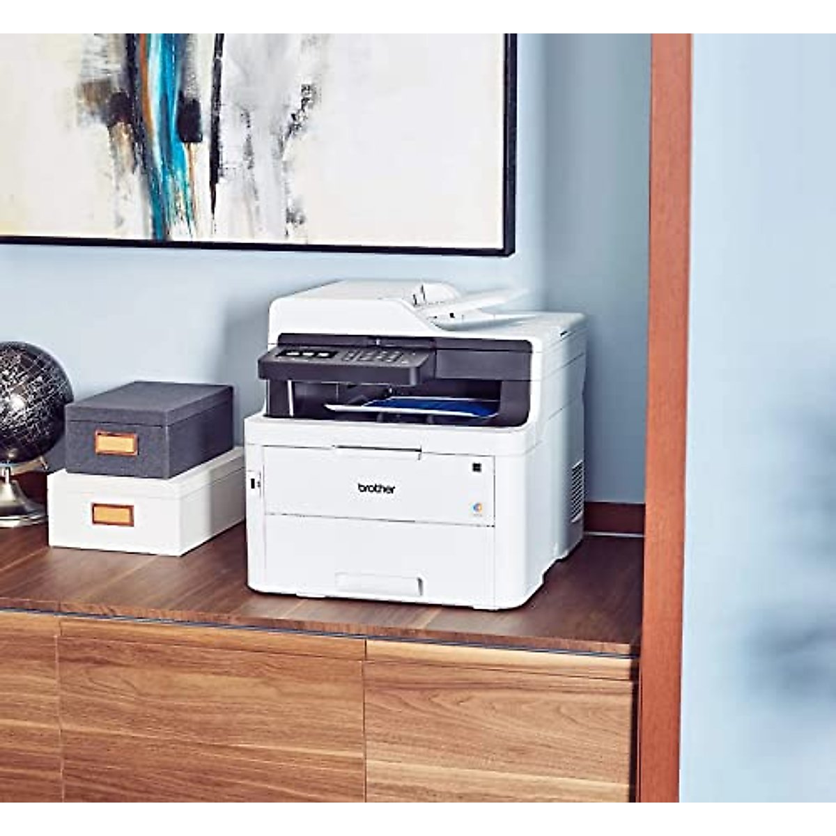 Brother MFC-L3750CDW Compact Digital Color All-in-One Printer, Duplex Printing, Print Scan Copy Fax, 600 x 2400 dpi, 25ppm, 512MB, Compatible with Alexa - Bundle with JAWFOAL Printer Cable