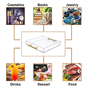 12x12 Clear Acrylic Serving Tray with Gold Handle, Clear Square Plastic Serving Tray Food Serving Tray for Breakfast Coffee Bread Kitchen Home Decor(12x12 inches)