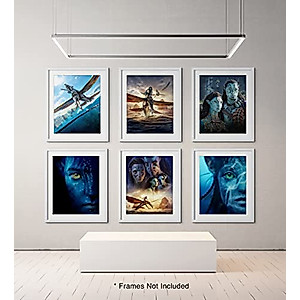 Avatar: The Way of Water 2022 - Set of 6 Promo Movie Poster Prints, (8x10s) Pandora wall art decor of Jake Sully, Neytiri, Kiri, Tonowari, Ronal
