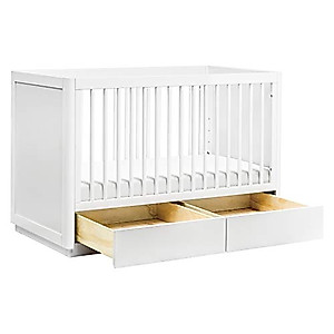 babyletto Bento 3-in-1 Convertible Storage Crib with Toddler Bed Conversion Kit in White, Undercrib Storage Drawers, Greenguard Gold Certified