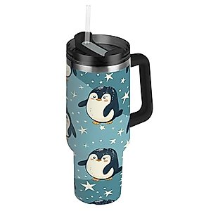FRCSDIY Cute Penguin Insulated Tumbler with Handle and Straw Lid,40oz Leakproof Stainless Steel Cup BPA-Free Water Bottle