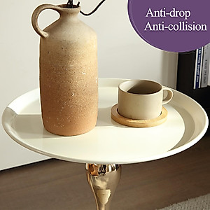 seonyou Small End Table Round Side Table, Cream Modern Metal Pedestal Table, Minimalist Accent Table for Small Spaces, Fluted Circle Decorative Drink Martini Table