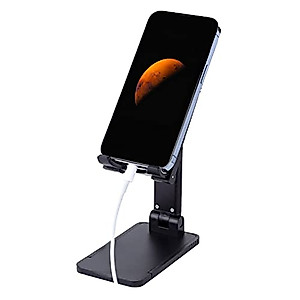 Adjustable Cell Phone Stand, Angle Height Adjustable, Foldable Desk Cell Phone Stand Holder, Phone Dock Cradle Compatible with All Mobile Phones, iPhone, Switch, iPad, Tablet (Black)