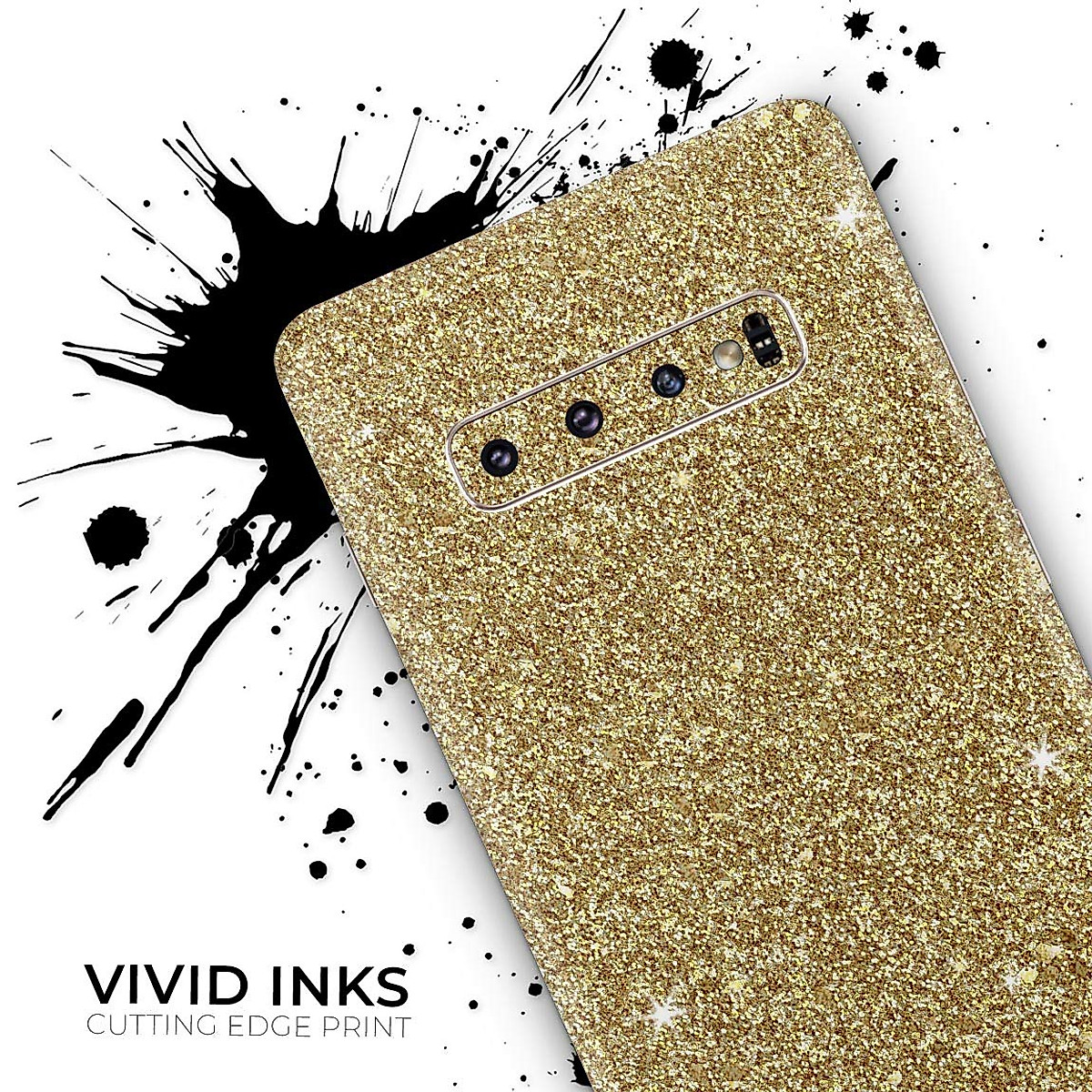DesignSkinz Sparkling Gold Ultra Metallic Glitter | Protective Vinyl Decal Wrap Skin Cover Compatible with The Samsung Galaxy S10 (Full-Body, Screen Trim & Back Glass Skin)