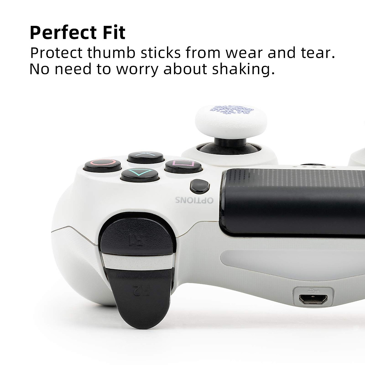 GeekShare 4PCS Silicone Snow Joy Con Thumb Grip Set Joystick Caps Cover Thumb Stick Grips (PS4/PS5/NS Pro)