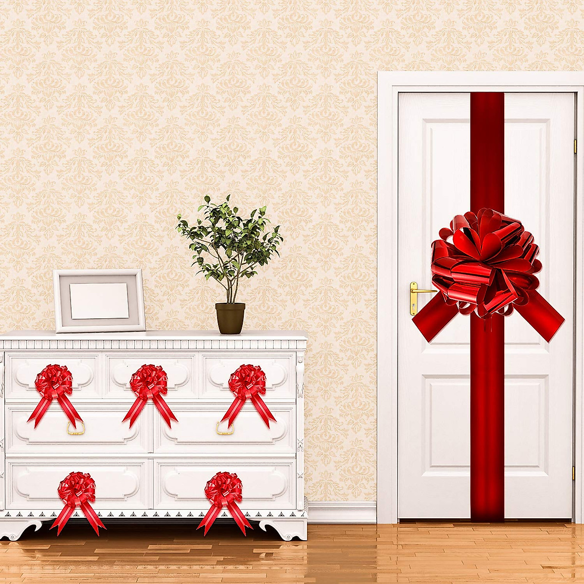 6 Pieces Large Car Bow, Include 20 Inch Car Ribbon Bow and 5 Pieces 6 Inch Pull Bow Car Decoration New Houses Wedding