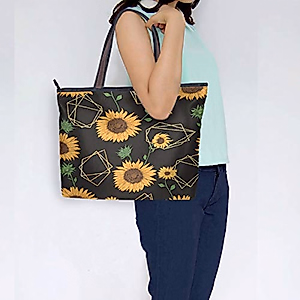 Brown Sunflower Geometric Large Tote Bags Women Summer Handbags with Zipper Shopper Bag for Mother Day Christmas Gifts for Mom