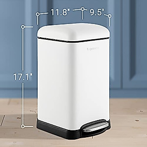 Happimess HPM1012C Betty Retro Mini 3.2-Gallon Step-Open Trash Can, Modern, Minimalistic, Fingerprint-Proof, Rustproof, Soft Close, Bedroom, Bathroom, Kitchen, Laundry Room, Office, 3.2 Gallons, White