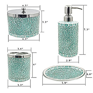 LushAccents Bathroom Accessories Set, 5-Piece Decorative Glass Bathroom Accessories Set, Soap Dispenser, Soap Tray, Vanity Tray, Jar, Toothbrush Holder, Elegant Seafoam Green Mosaic Glass