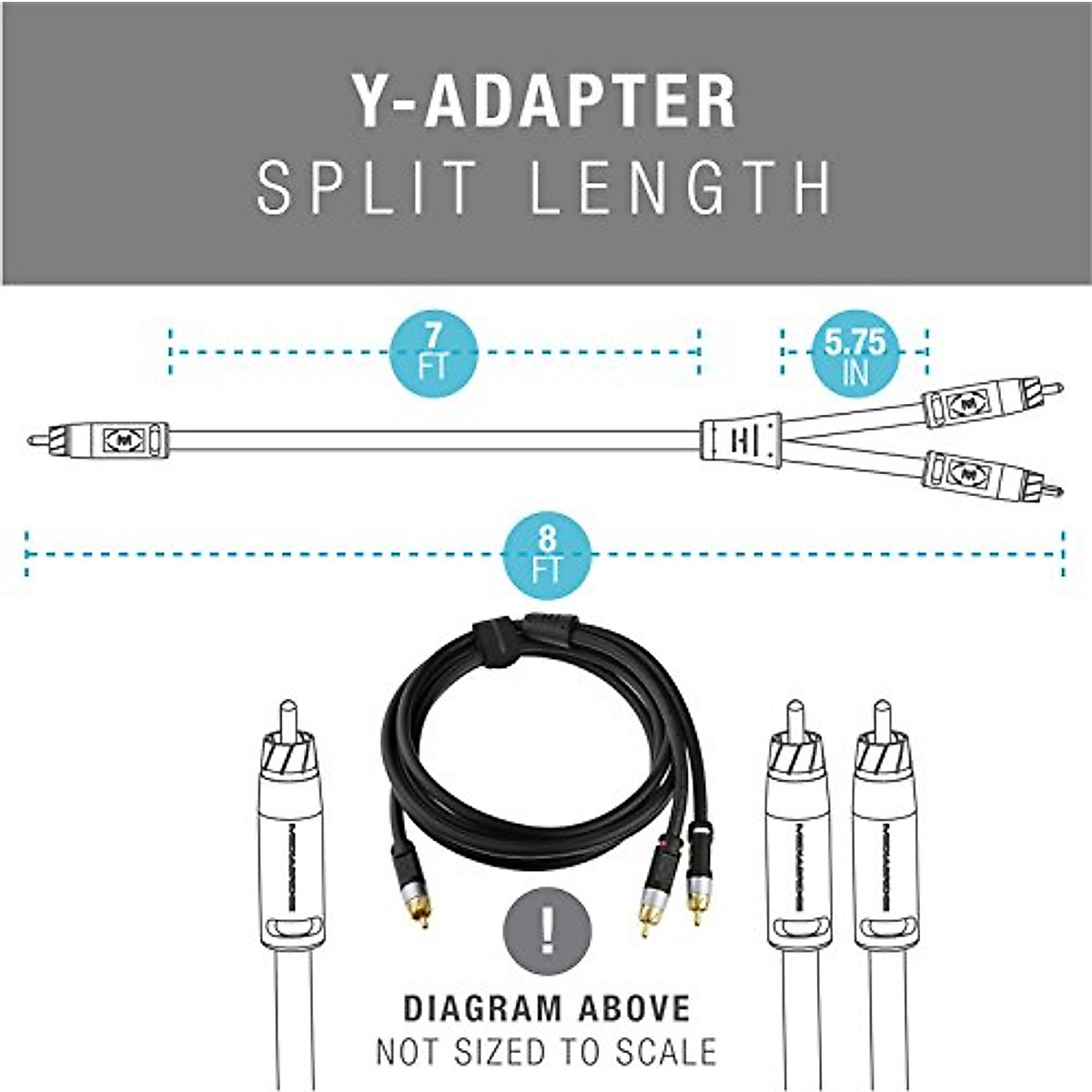 Mediabridge™ Ultra Series RCA Y-Adapter (8 Feet) - 1-Male to 2-Male for Digital Audio or Subwoofer - Dual Shielded with RCA to RCA Gold-Plated Connectors - Black - (Part# CYA-1M2M-8B)