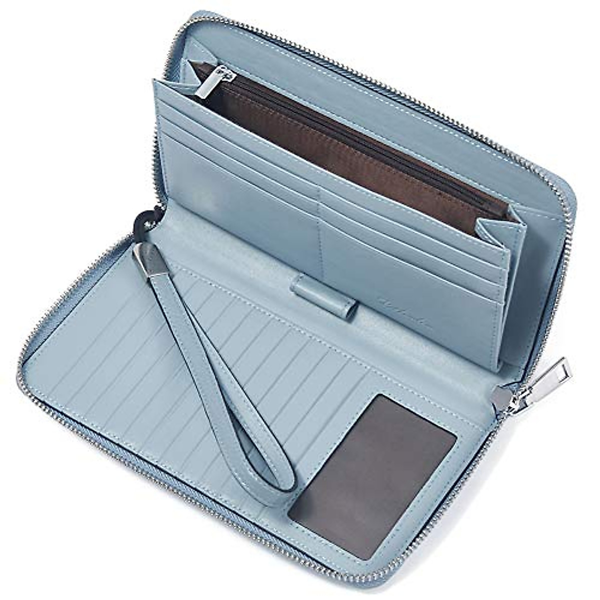 BOSTANTEN Leather Wallet for Women RFID Blocking Zip Around Credit Cards Holder Phone Clutch Blue