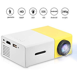 Mini Projector, Movie Projector with 10000 Hours LED Lamp Life and 1080P Supported Projector, with HDMI USB AV Interfaces and Remote Control, Outdoor Entertainment,Video TV Party Game, Kids Gift