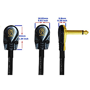 WORLDS BEST CABLES 2 Units - 7 Inch - Gotham GAC-1 Ultra Pro - Low-Cap (21pF/ft) Guitar Bass Effects Instrument, Patch Cable & Gold (6.35mm) Low-Profile R/A Pancake Type Connectors - Custom Made