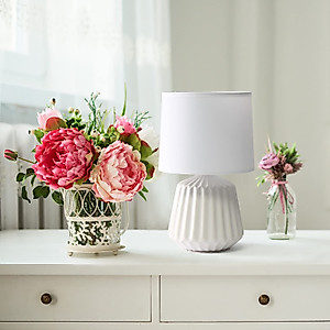 Simple Designs LT1120-OFF Petite Mini Pleated English Ceramic Base Table Lamp, Off White