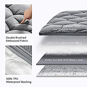 SONIVE Waterproof Mattress Pad Ultra Fluffy Soft Breathable Noiseless Quilted Fitted Mattress Protector Premuim Alternative Filling Topper Deep Pocket up to 21'' （Grey, Queen）
