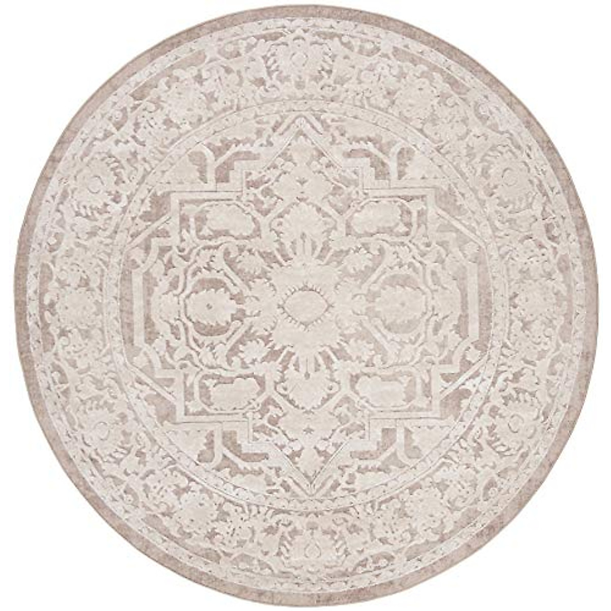 SAFAVIEH Reflection Collection Area Rug - 6'7" Round, Beige & Cream, Vintage Distressed Design, Non-Shedding & Easy Care, Ideal for High Traffic Areas in Living Room, Bedroom (RFT665A)