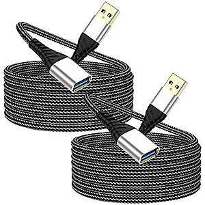 Susnwere USB 3.0 Extension Cable 6Ft 2Pack Type A Male to Female, Long Durable Braided USB Extender Cord 5Gbps Data Transfer Compatible with Keyboard, Mouse, Flash Drive, Printer, Camera and More